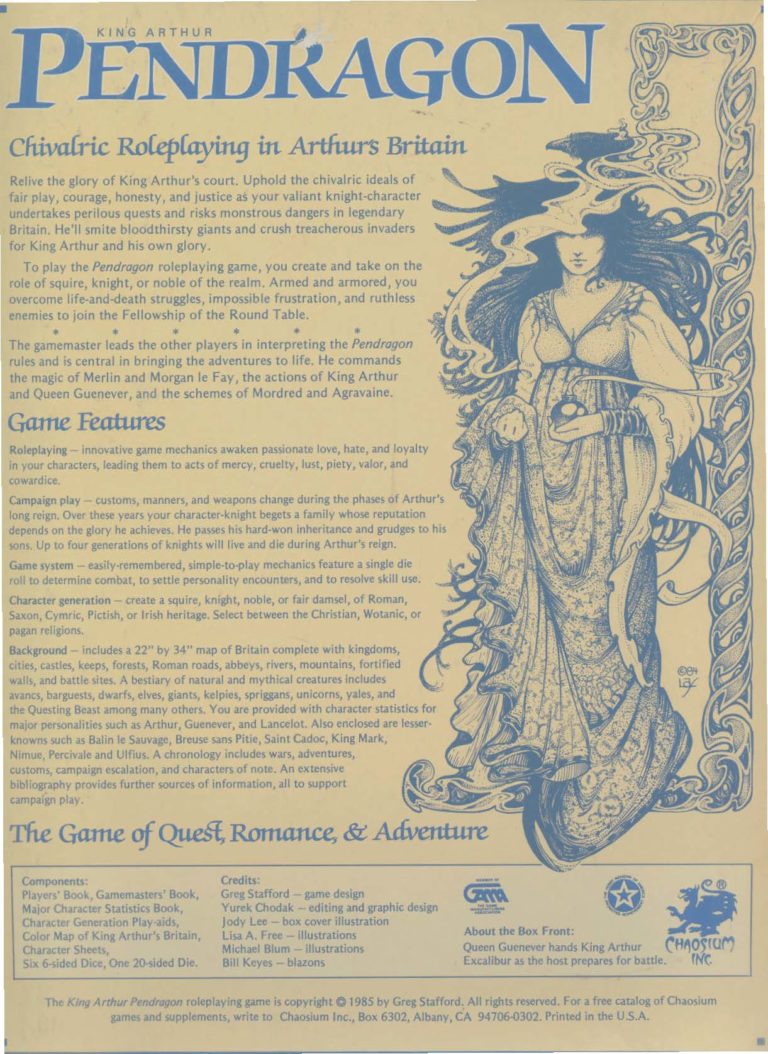 CHA2701-X King Arthur Pendragon 1st Edition (1985) – Pendragon